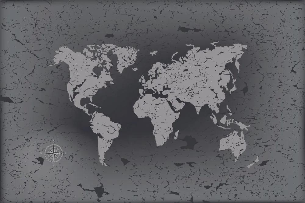 Samolepící tapeta stará mapa na abstraktním pozadí v černobílém - 225x150 cm