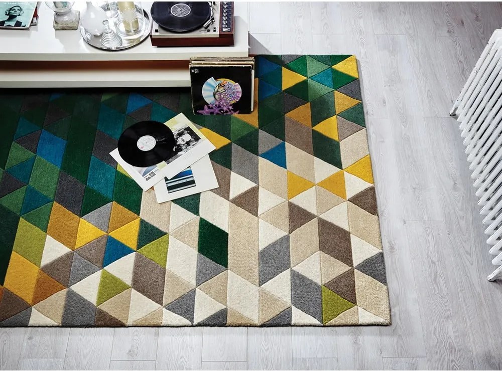 Vlněný koberec Flair Rugs Illusion Prism Green Triangles, 160 x 220 cm