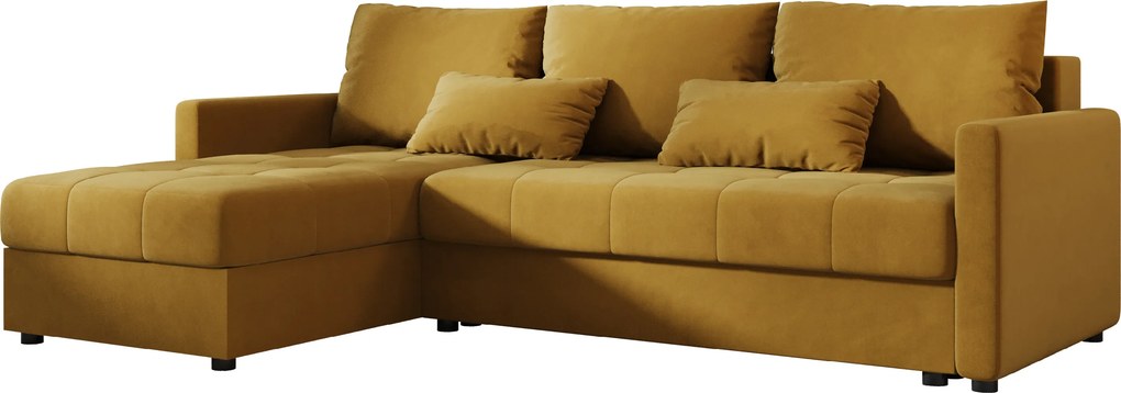 Rozkládací oboustranná sedací souprava do L VENORIA 220x143 cm, hořčicová + 2 polštářky ZDARMA