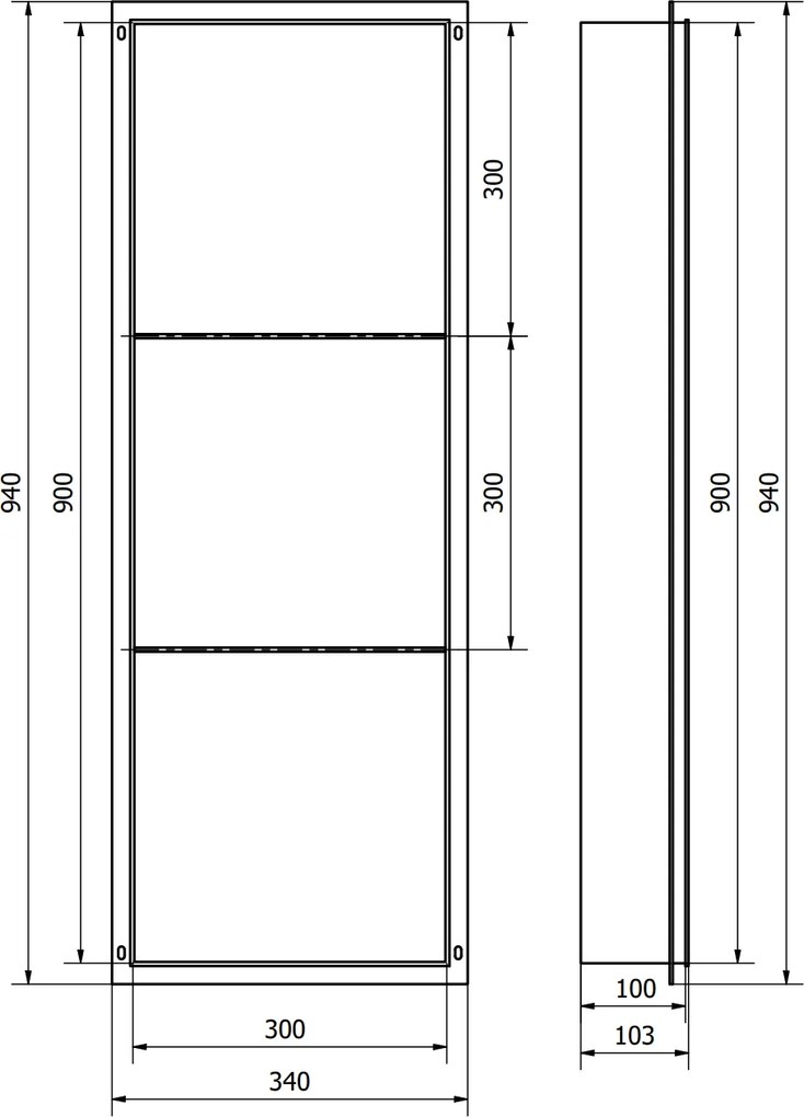 Zápustná police pod omítku Mexen X-Wall-NR 30x90 cm - černá, 1971903010S