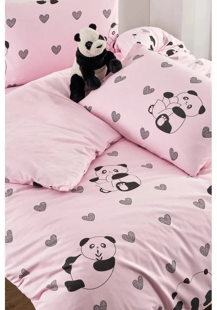 Růžové povlečení na jednolůžko/prodloužené s prostěradlem/3dílné 160x220 cm Panda – Mila Home