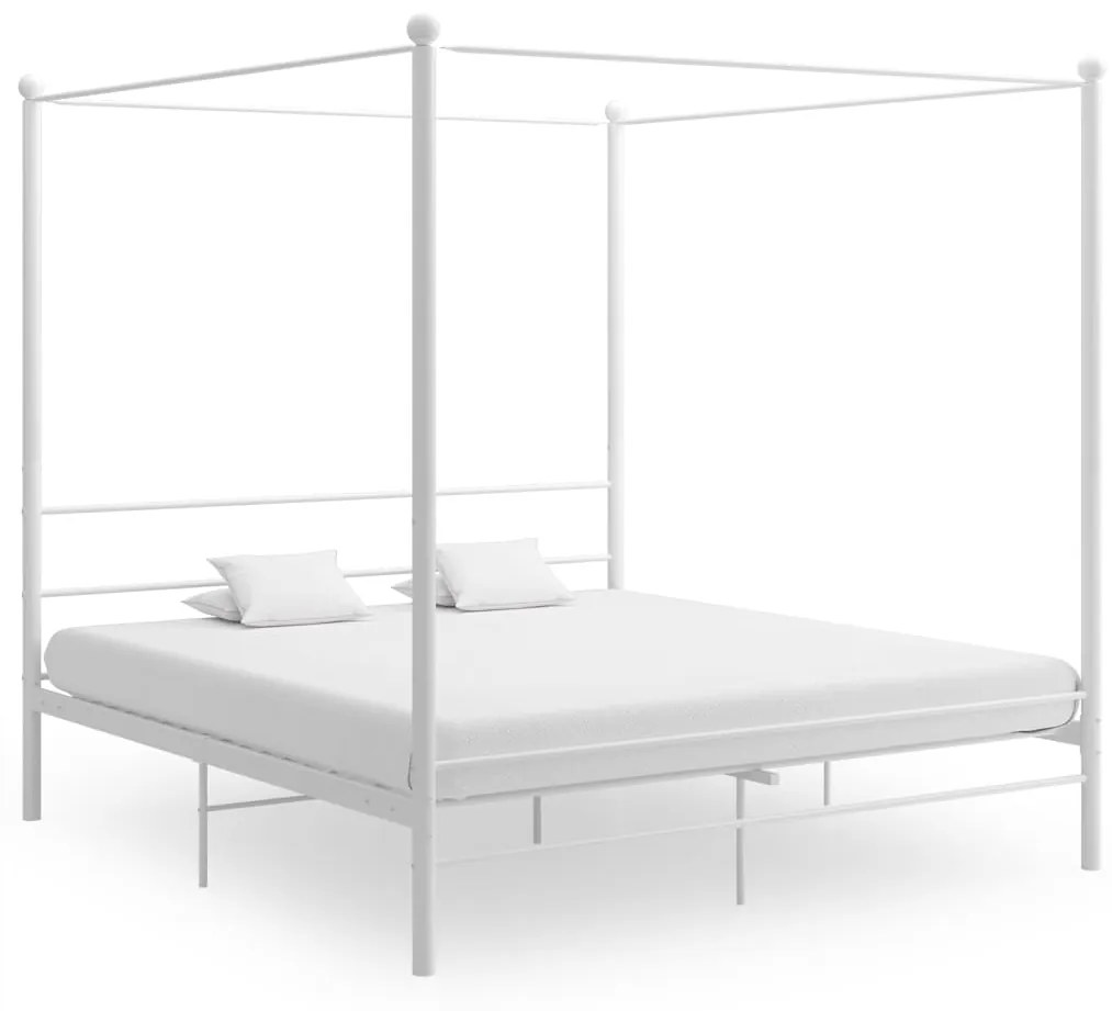 325070 vidaXL Rám postele s nebesy bílý kovový 200 x 200 cm