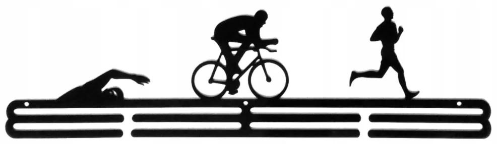 Walenty-dovolená výrobce od 16.4.-26.4.24 Kovový věšák na medaile swim bike run triathlon men 50cm černý