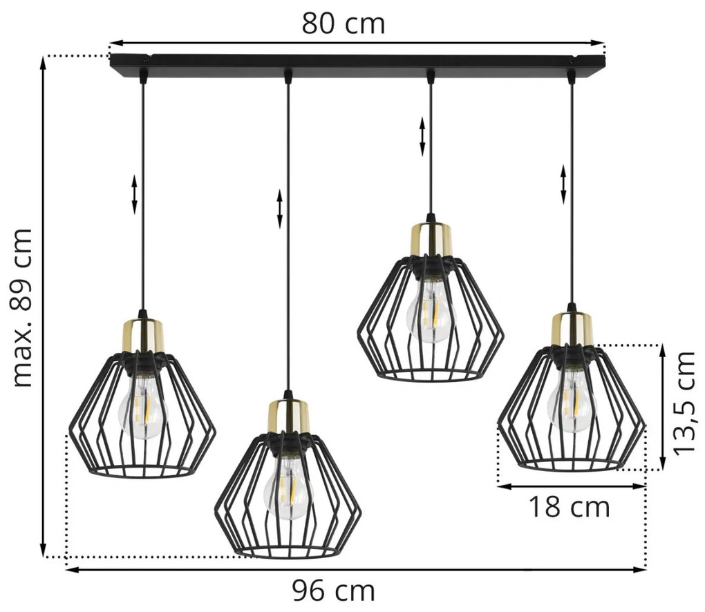 Závěsné svítidlo Nuvola 5, 4x černé drátěné stínítko, g