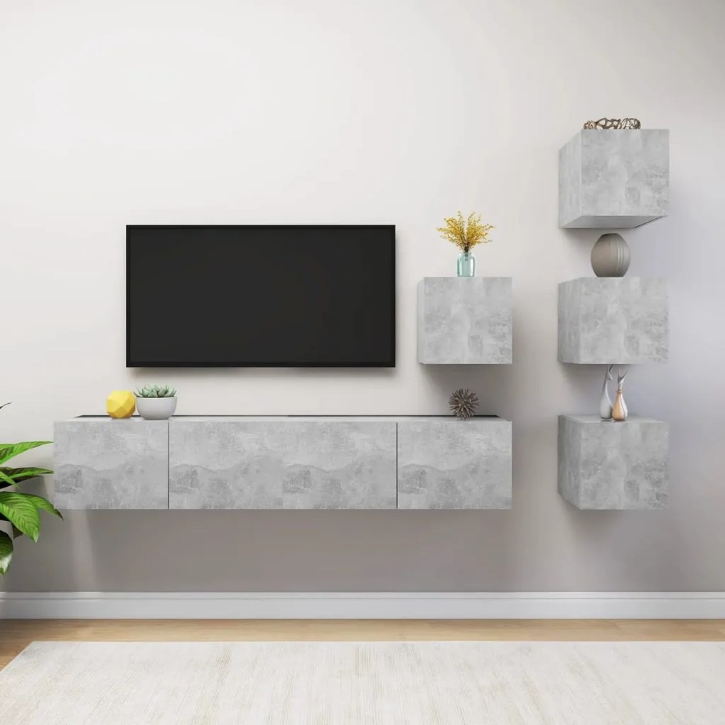 6dílný set TV skříněk betonově šedý dřevotříska 3079141