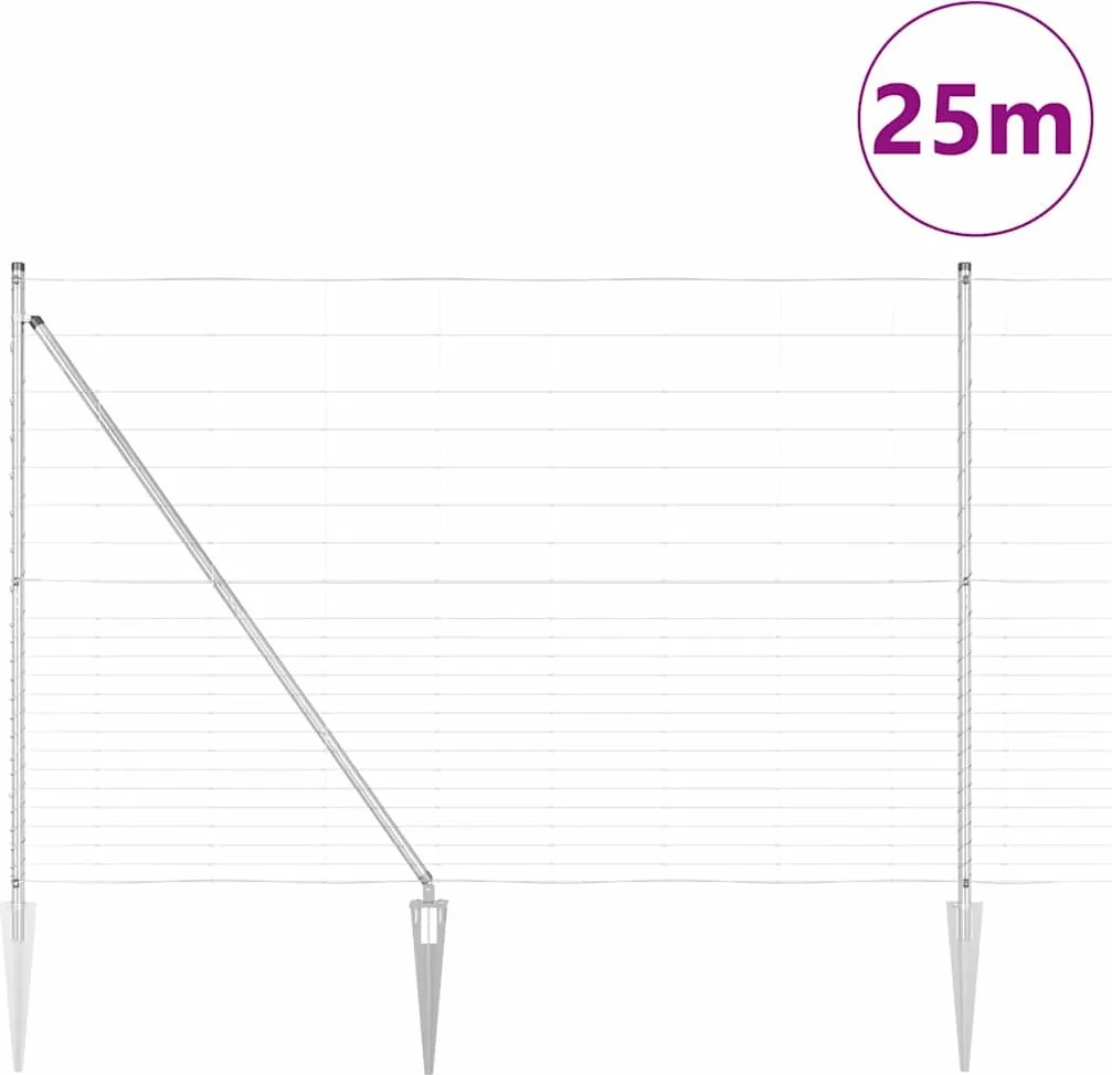 Svařované drátěné ploty s hroty 25 x 1,6 m Pozinkovaná ocel 3351444
