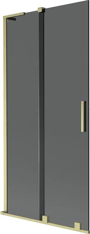 Mexen Velar L, 2-křídlová posuvná vanová zástěna 90 x 150 cm, 8mm šedé sklo, zlatá matná, 896-090-003-41-55