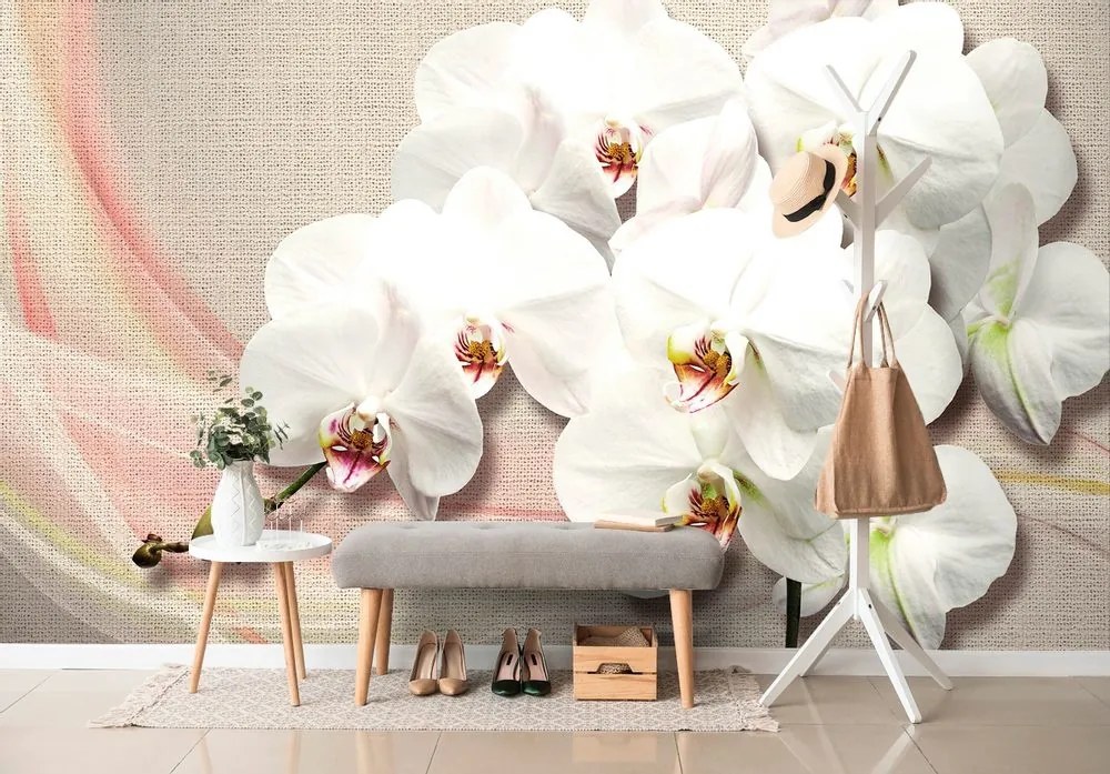 Samolepící tapeta bílá orchidej na plátně - 225x270