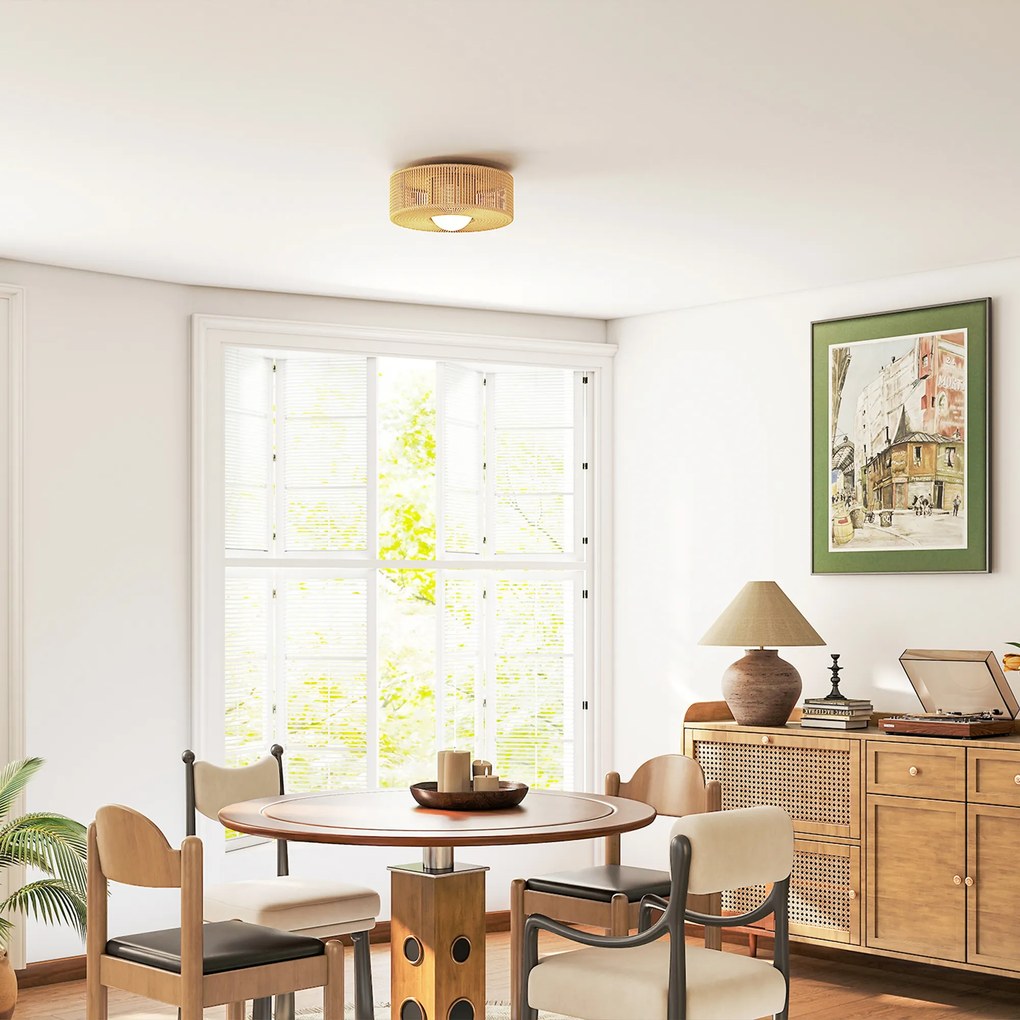 Stropní svítidlo, boho stropní lampa s objímkou G9 LED, kulaté stínítko z konopného provazu