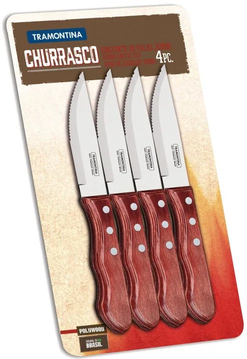 CHURRASCO nůž Jumbo 4ks 12cm červené dřevo, TRAMONTINA