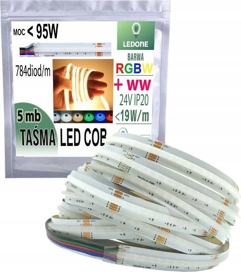 Led pásek Cob 784 diodová světelná linka Rgbw Ww Teplá 24V <19W/m 5mb