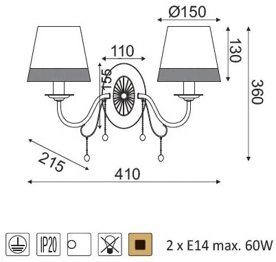 ACA DECOR Nástěnné svítidlo MULAN max. 2x60W/E14/230V/IP20