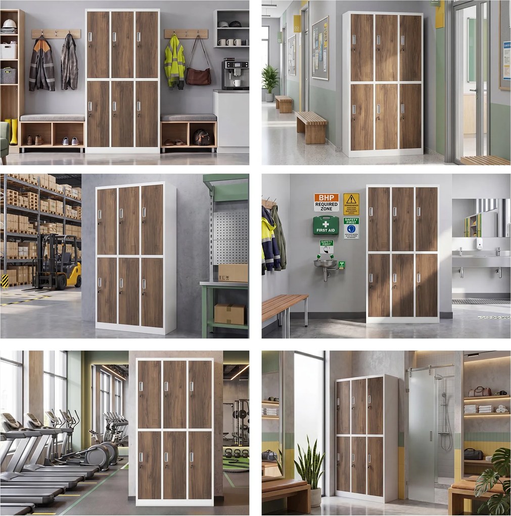 Šatní skříň BHP bílá / ořech, 6dveřová: Eco Design IGOR, 900 x 1850 x 450 mm