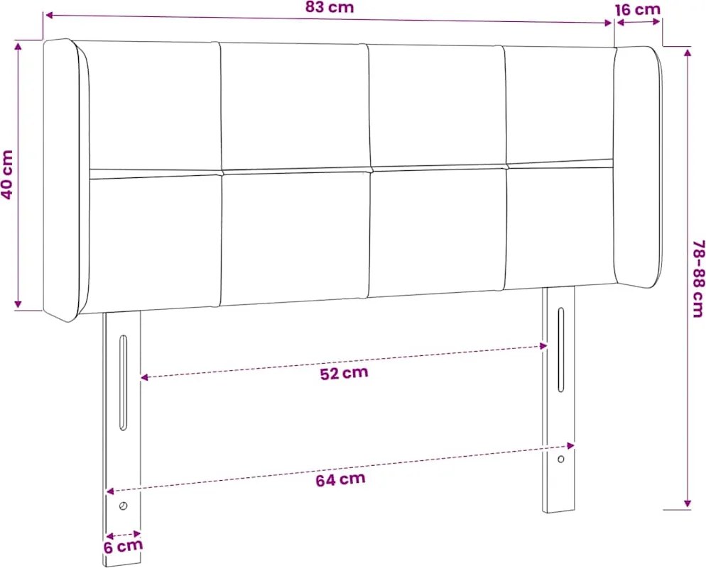 Čelo postele s LED tmavě hnědé 83 x 16 x 78/88 cm textil 3123213
