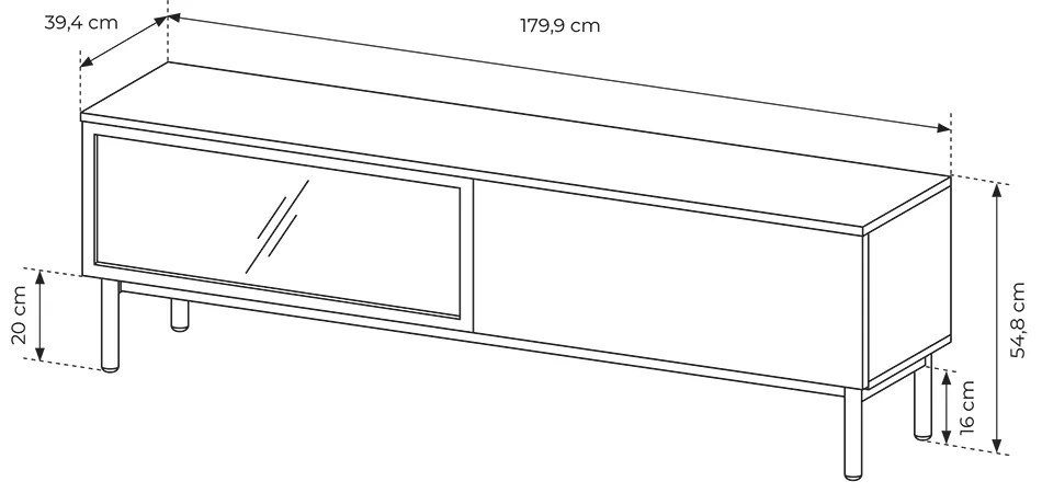 LANG c | TV stolek RTV 180 2D + LED osvětlení | 180 cm | černá/dub evoke