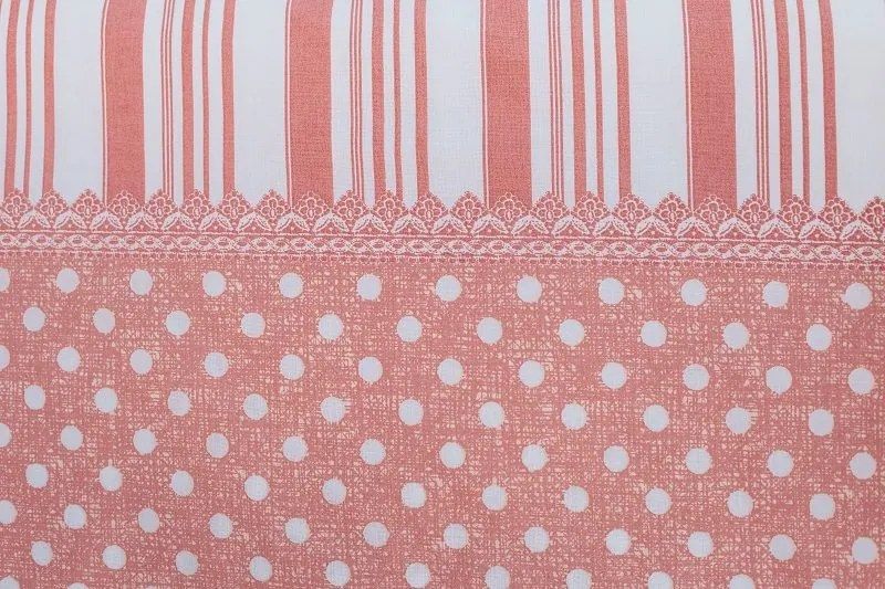 Krepové povlečení selského stylu růžové barvy s bílým puntíkem a po stranách s proužky 1x 140/200, 1x 90/70
