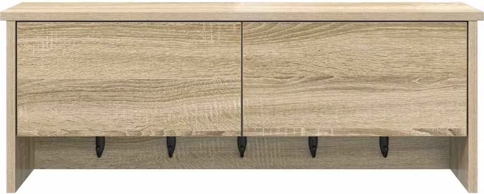 věšák, nástěnný, s dvířky, háčky, kompozitní dřevo, 30x80x20 cm, beton šedá, Dekorino TK20260024