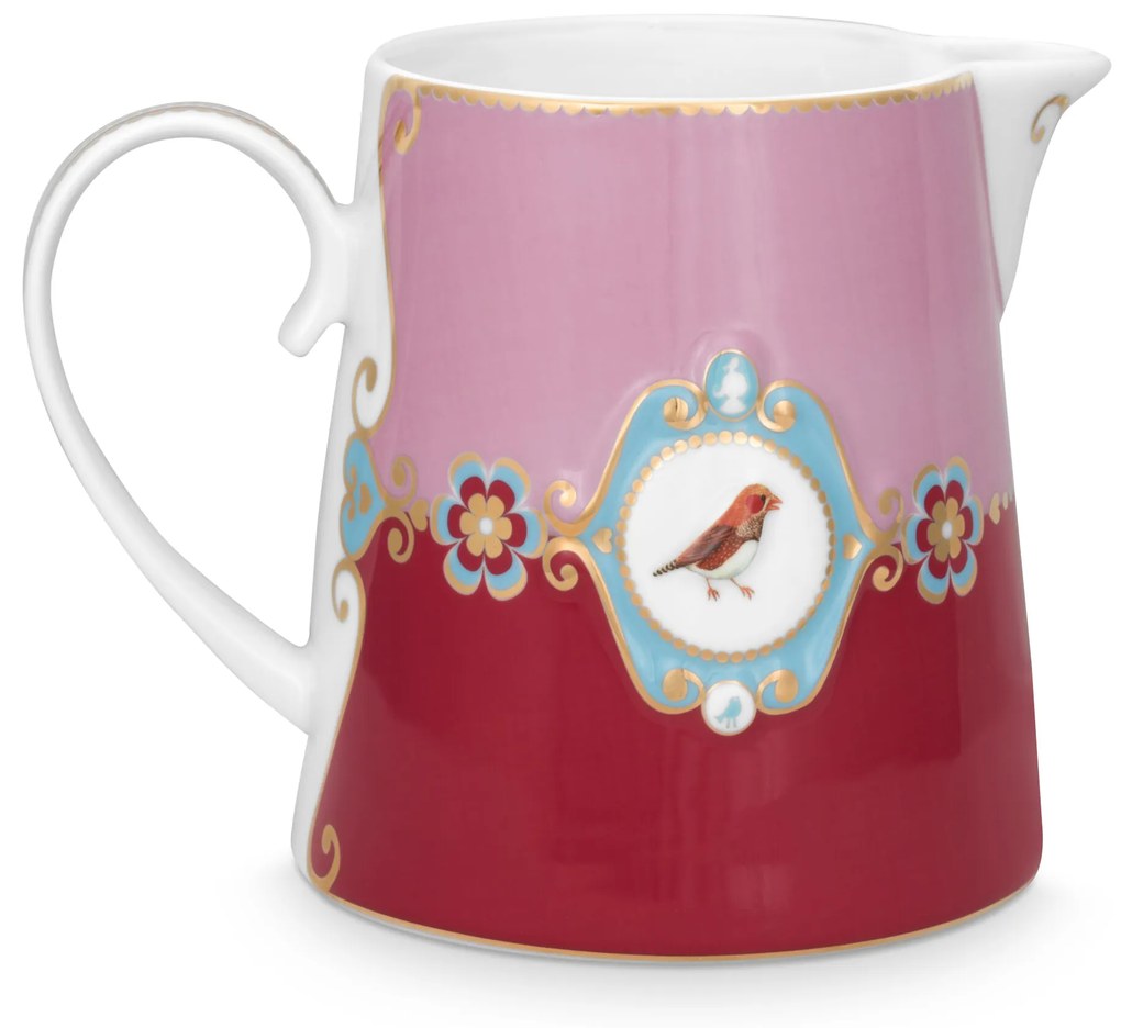Pip Studio Love Birds Medallion džbán 900ml, červeno-růžová (džbán porcelánový)