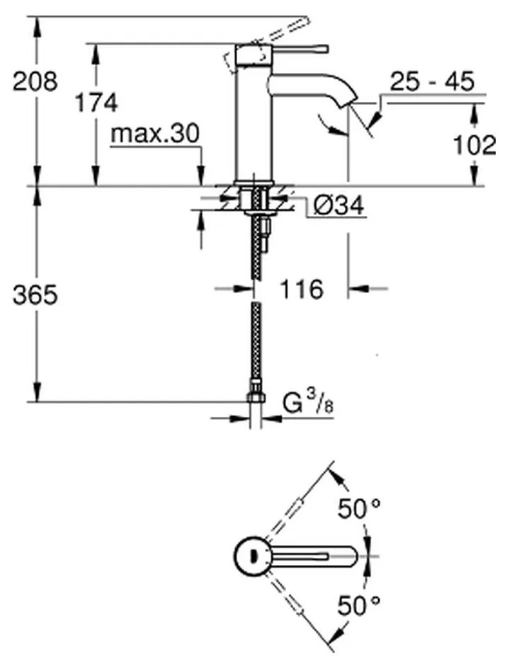 Grohe Essence New- Páková umyvadlová baterie, chrom 23590001