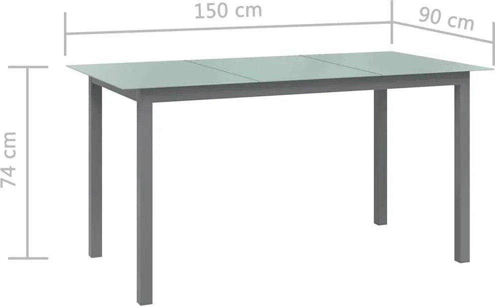 Zahradní stůl světle šedý 150 x 90 x 74 cm hliník a sklo 312204