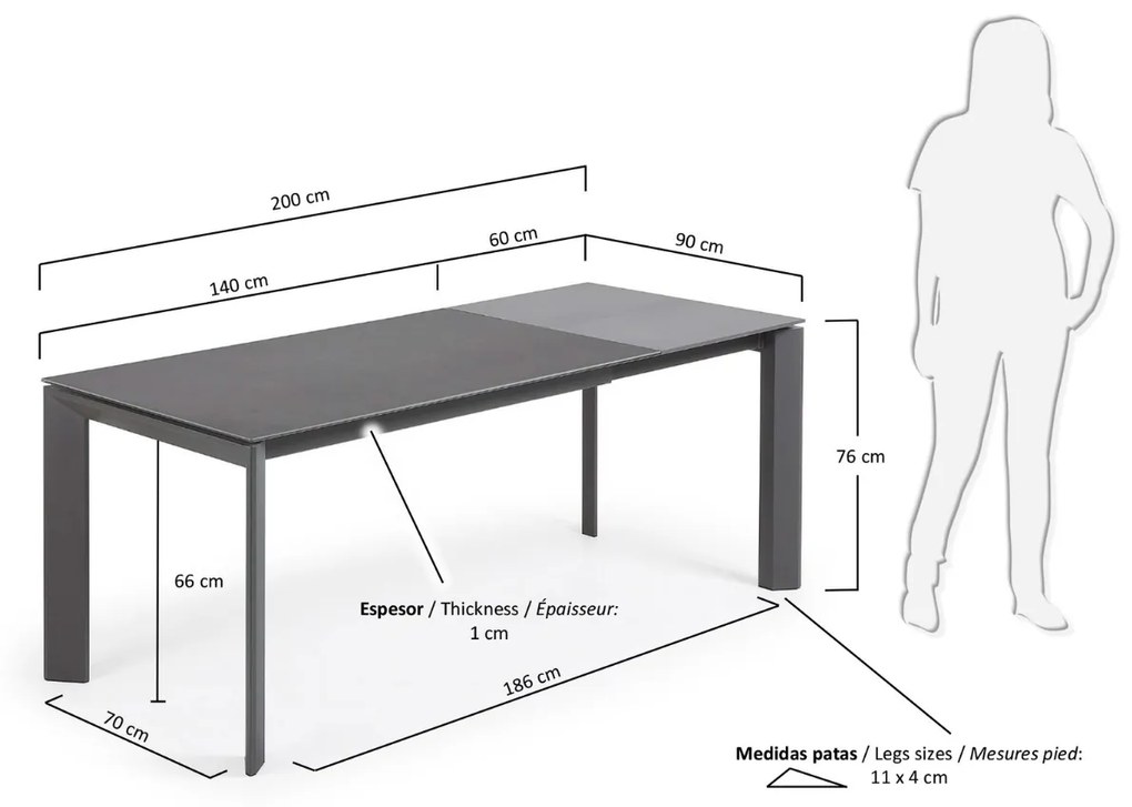 OnaDnes -20% Antracitově černý keramický rozkládací jídelní stůl Kave Home Axis I. 140/200 x 90 cm