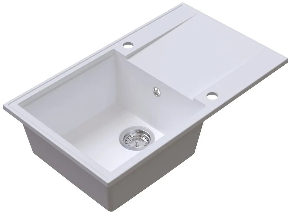 Sink Quality Sink55, kuchyňský granitový dřez 780x460x215 mm + chromový sifon, bílá, SKQ-SINK.W.1KDOL.X