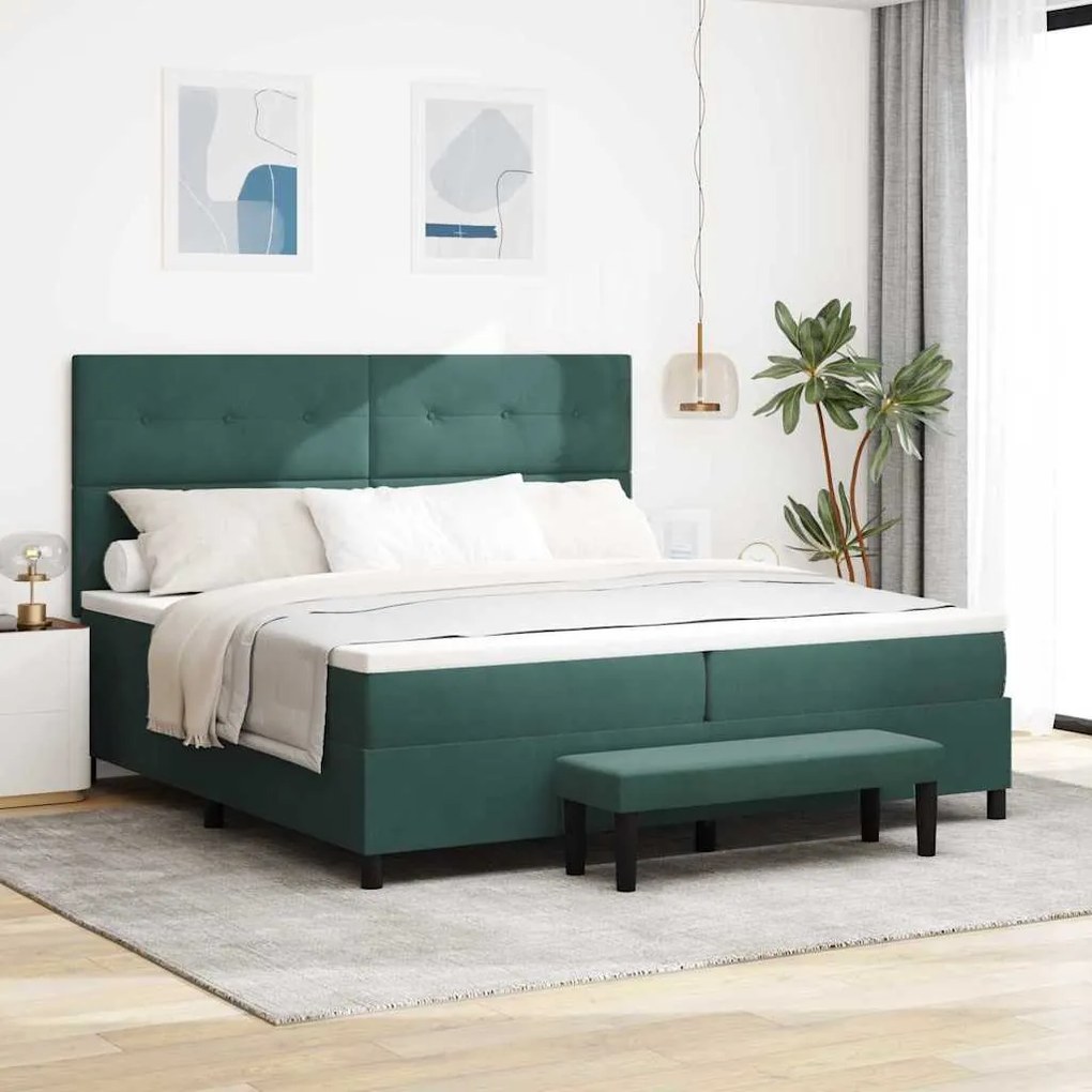 Postel s boxspringem s čelo Tmavě zelená 200 x 200 cm samet 3344537
