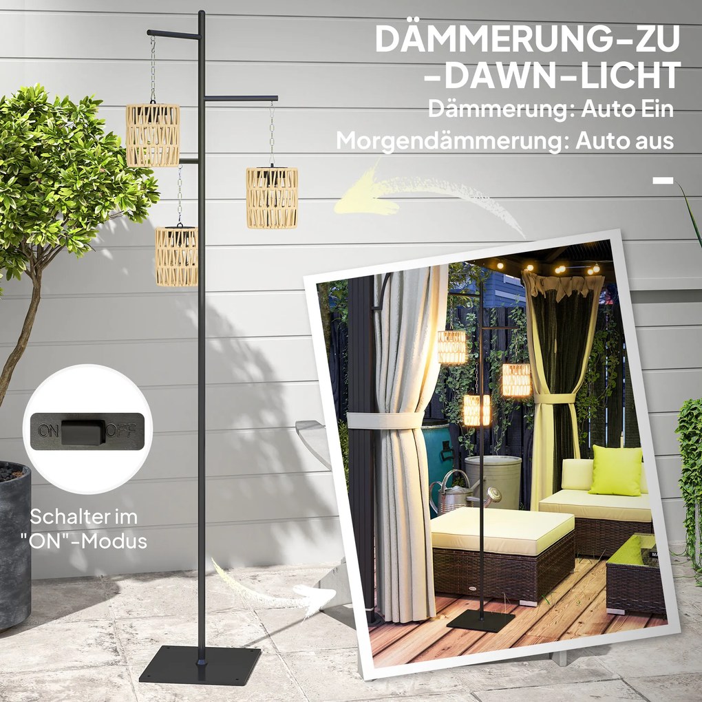 Solární stojací lampa Ratanové solární lampy se světelným senzorem 3 světla Automatické v boho stylu IP44 Odolné proti stříkající vodě