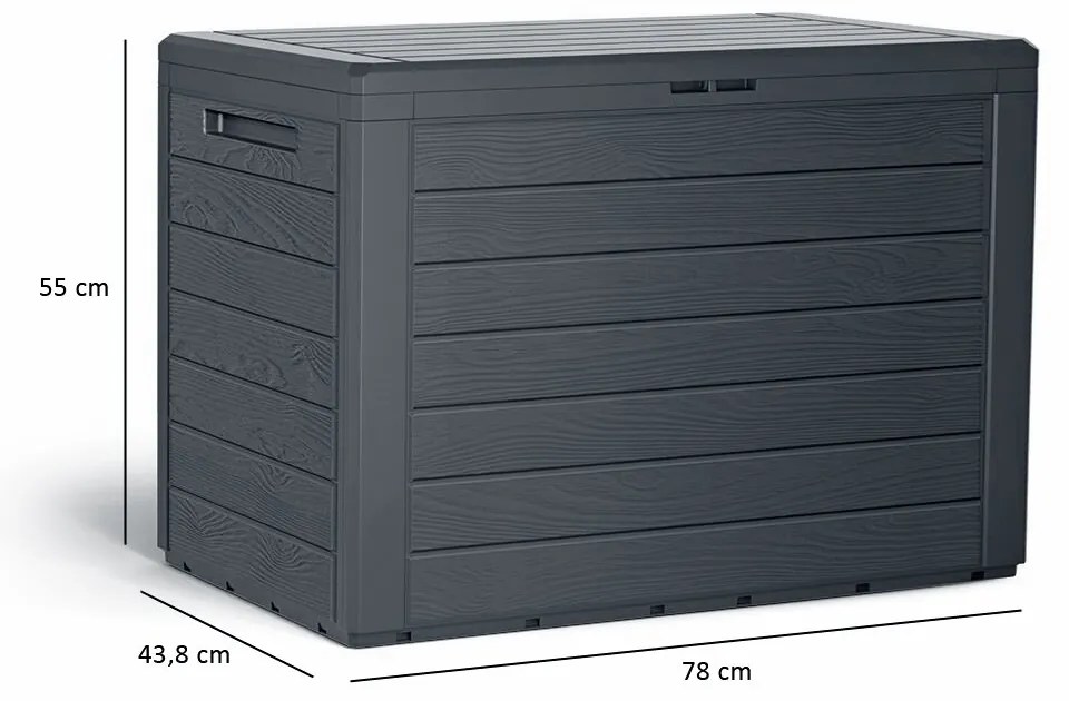 Odkládací box Woodebox se sklopným víčkem antracitový 190L - 78x44x55cm