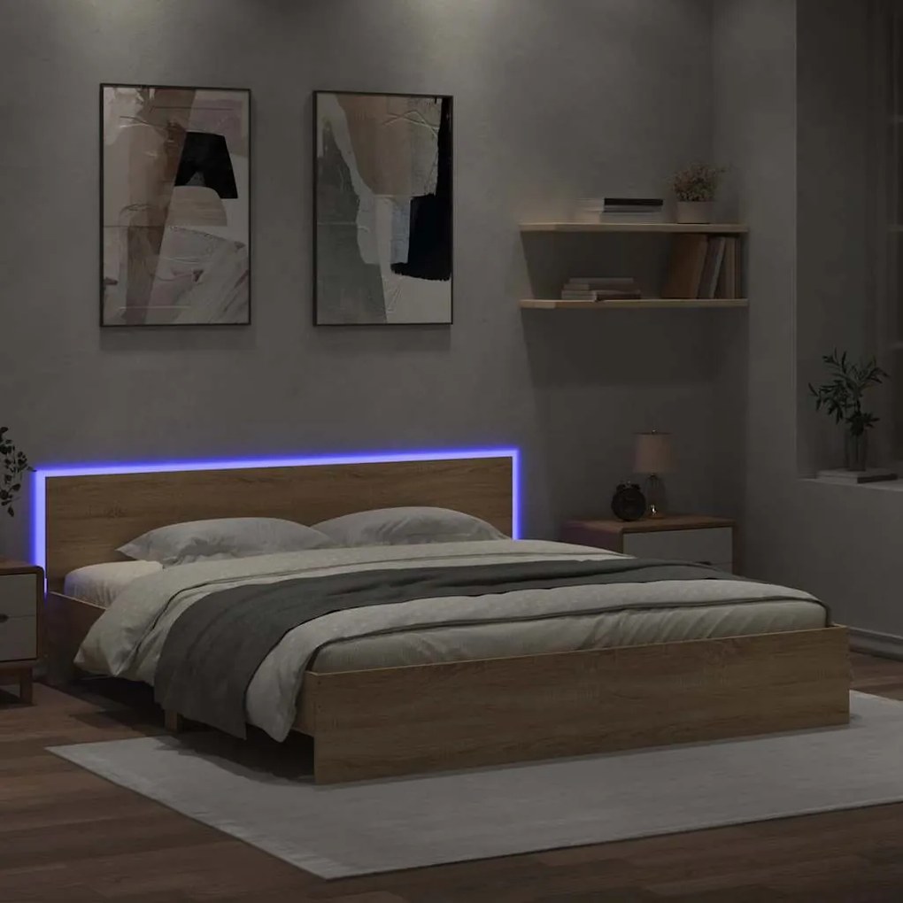 Rám postele s čelem a LED osvětlením dub sonoma 180 x 200 cm 3207590