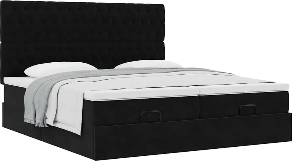 Osmanský rám postele s matrací černý 200x200cm samet 3313798