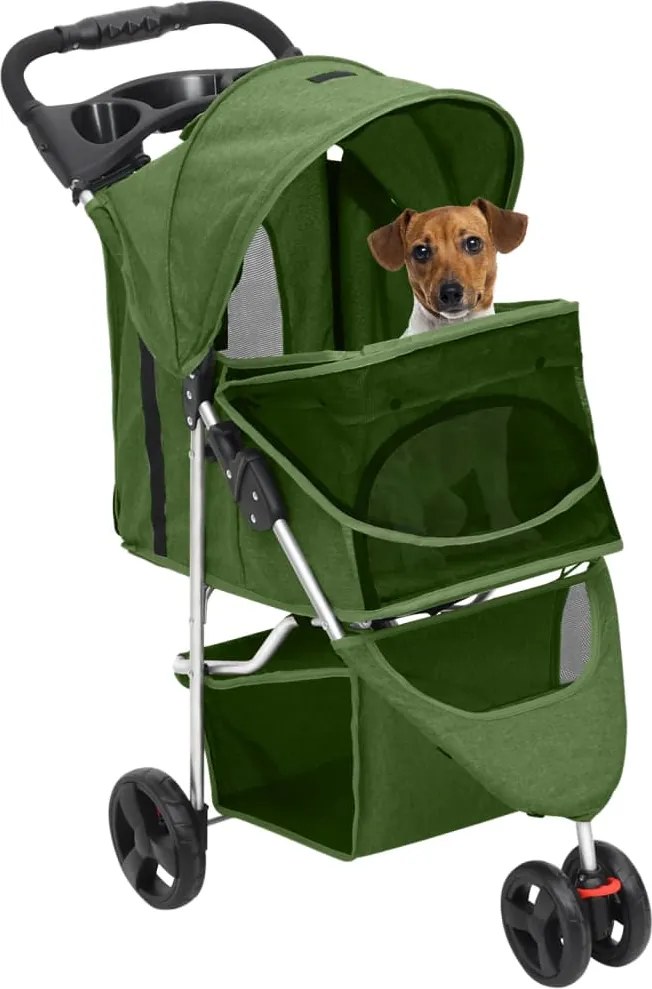 Skládací kočárek pro psa zelený 80x46x98 cm oxfordská tkanina 172198