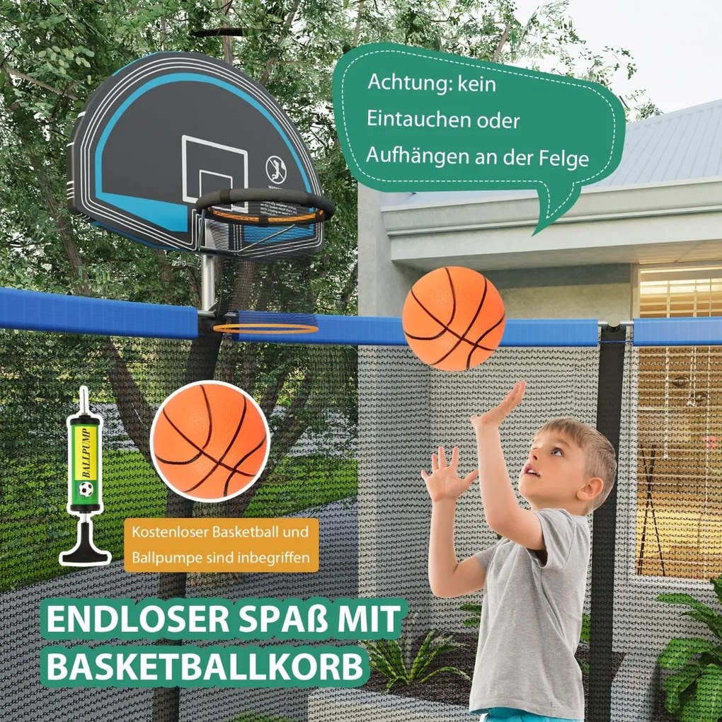 Costway Venkovní trampolína φ333 cm se žebříkem a basketbalovým míčem, ochrannou