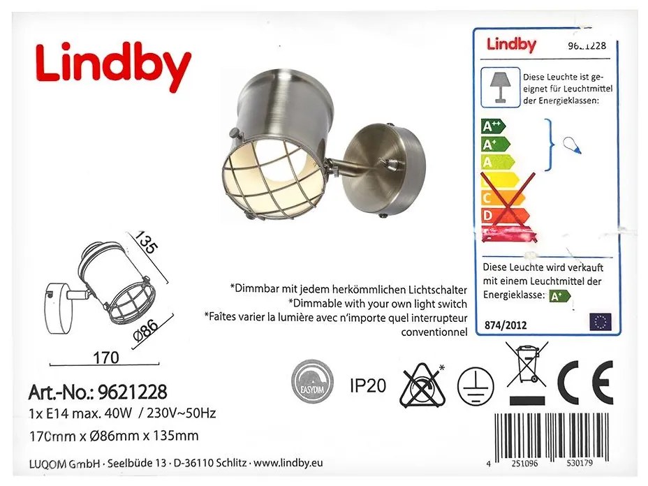 Lindby Lindby - LED Stmívatelné nástěnné svítidlo EBBI 1xE14/5W/230V LW0279