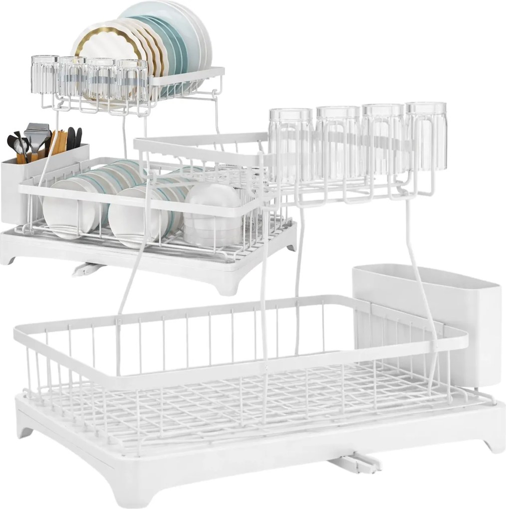 Camerazar Bílý dvoupatrový organizér na odkapávač sušičky nádobí 44x31 cm