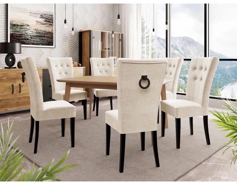 Rozkládací stůl 140x80 se 6 židlemi ST67, barva: natura, barva: bílá, Klepadlo: černé, Potah: Magic Velvet 2258