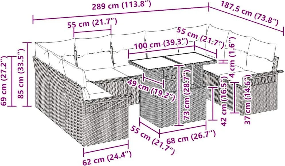Sada zahradních pohovek 10 ks Béžová Poly Ratan 3357084