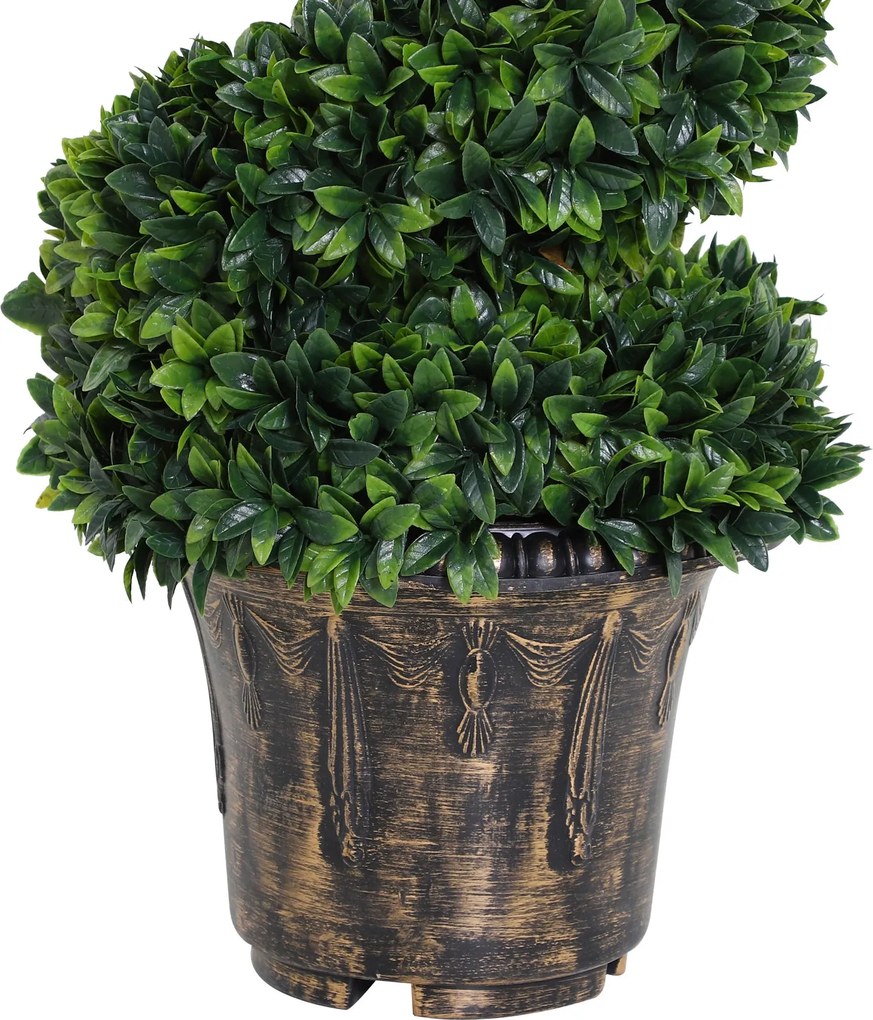 Umělý spirálový buxus Outsunny (Ø32cm x 120cm), Zelená dekorace pro interiér a exteriér, vč. květináče