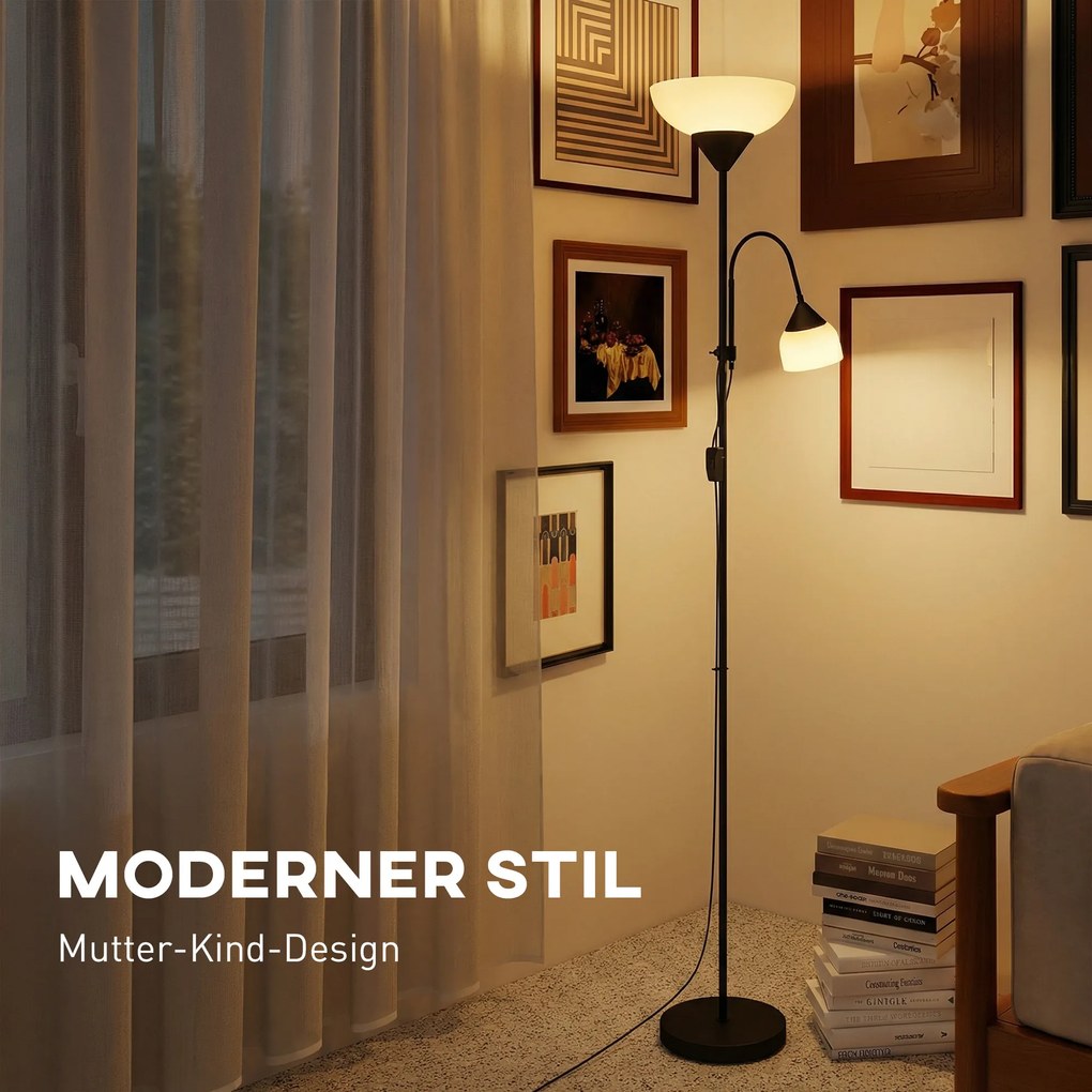 HOMCOM Stojací lampa s reflektorem, lampa matky a dítěte, vysoká lampa se 3 barevnými teplotami a flexibilním husím krkem, černá