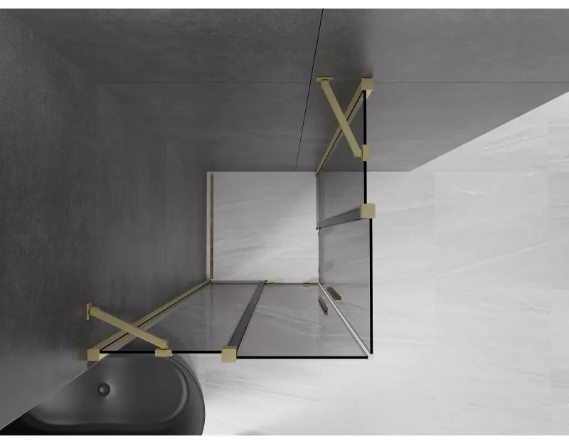 Mexen Velar Duo, sprchový kout s posuvnými dveřmi 100 x 100 cm, 8mm šedé sklo, zlatá matná, 871-100-100-42-55