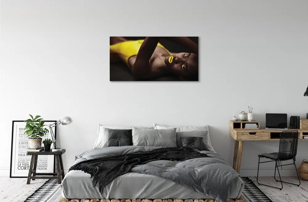 Obrazy na plátně Žena žlutá ústa 125x50 cm