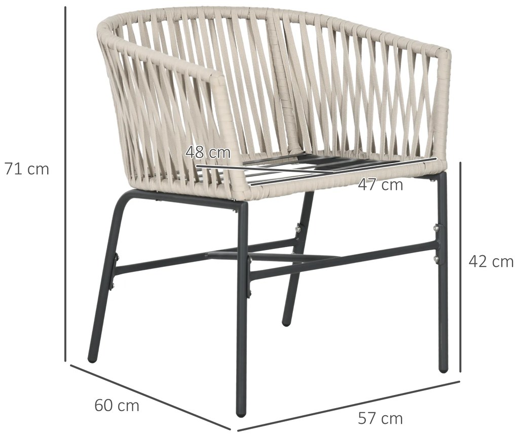 Sada 2 zahradních židlí Outsunny s polštáři v boho stylu, kovový rám, ideální na balkon a terasu, odolné proti povětrnostním vlivům a pohodlné