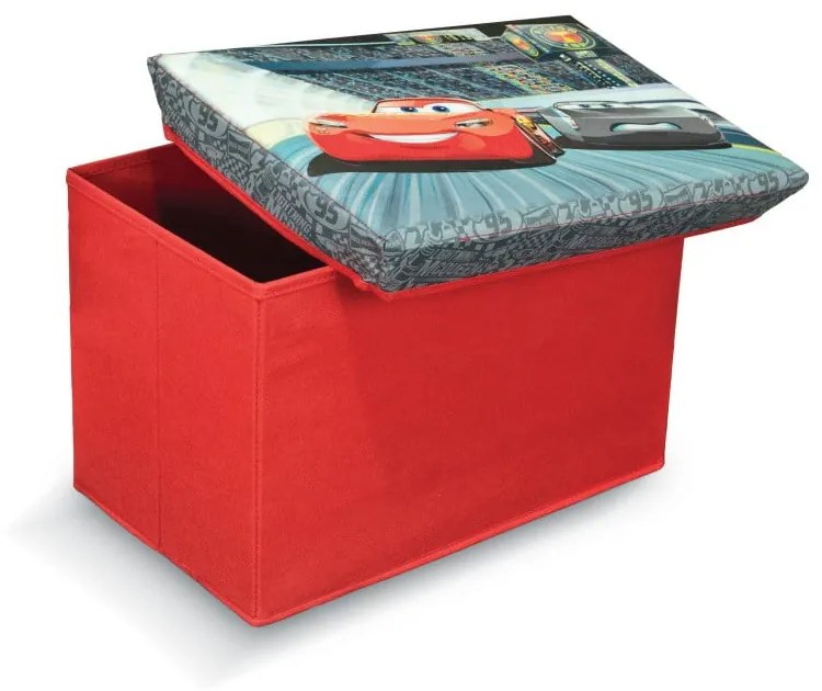 Červená úložná taburetka na hračky Domopak Cars, délka 49 cm