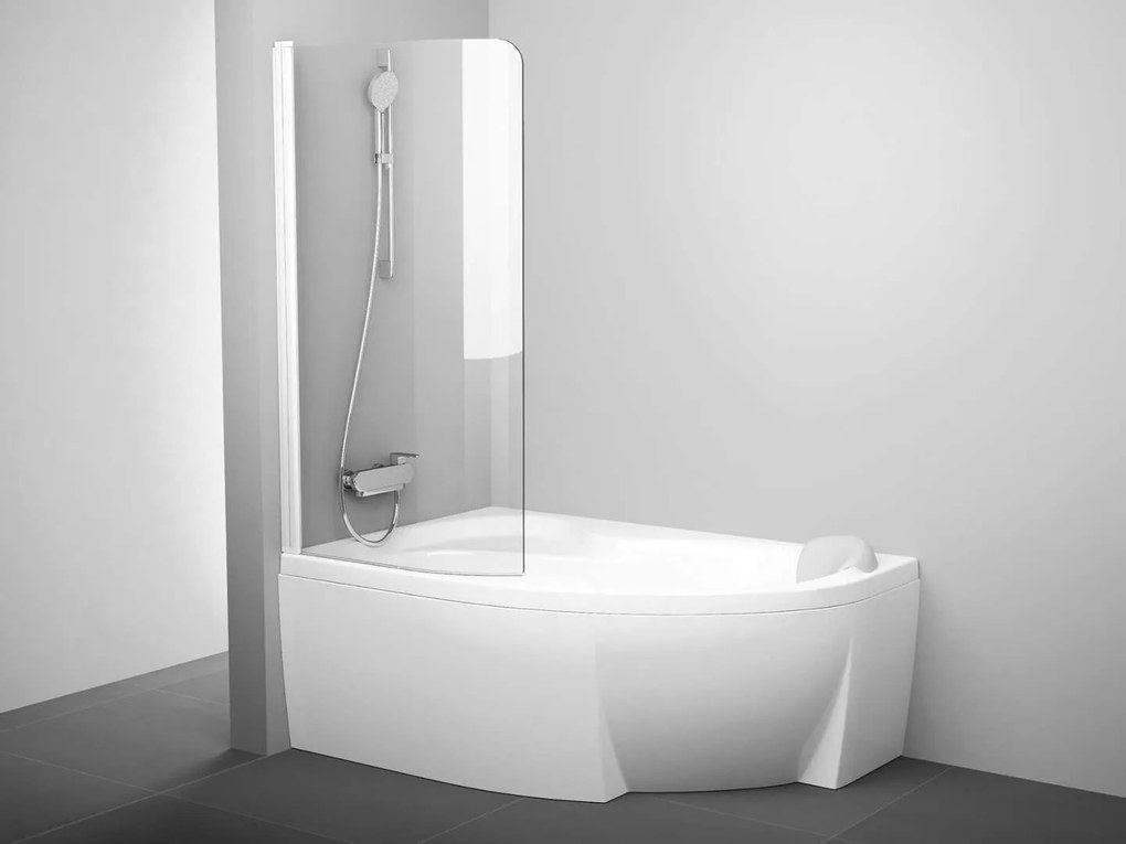 Ravak Rosa - Vanová zástěna CVSK1-140/150 L, 85x150 cm, matná bílá/čiré sklo 7QLM0E00Y1