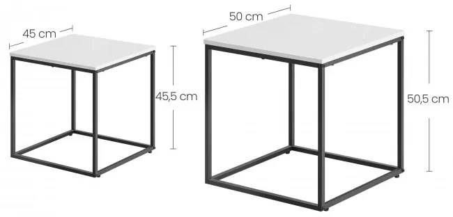 Set dvou čtvercových konferenčních stolků - bílé (černé nohy)