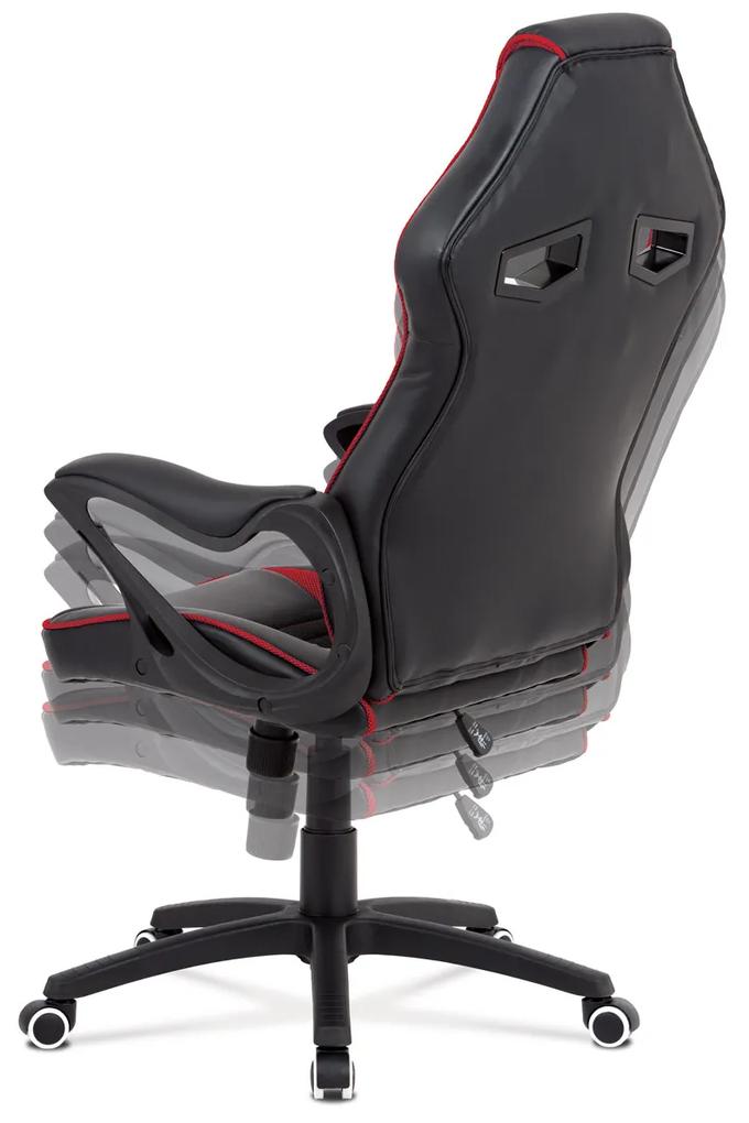 AUTRONIC Kancelářská židle, potah černá ekokůže, černá a červená látka MESH, černý plasto