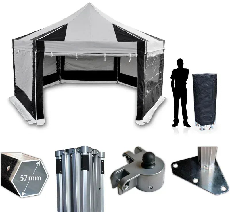 Nůžkový párty stan RedX® PROFI EXTREME 6x6 m HEXAGON (Nejbytelnější nůžkový párty stan 6x6 m HEXAGON na trhu - dostupný v 7 barvách a možností)