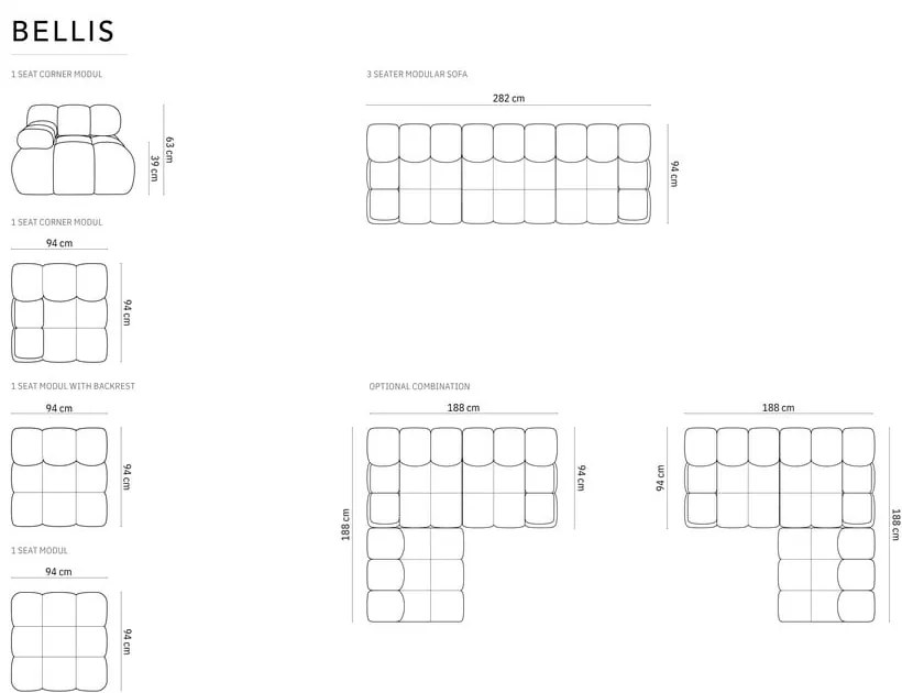 Červená sametová pohovka 282 cm Bellis – Micadoni Home