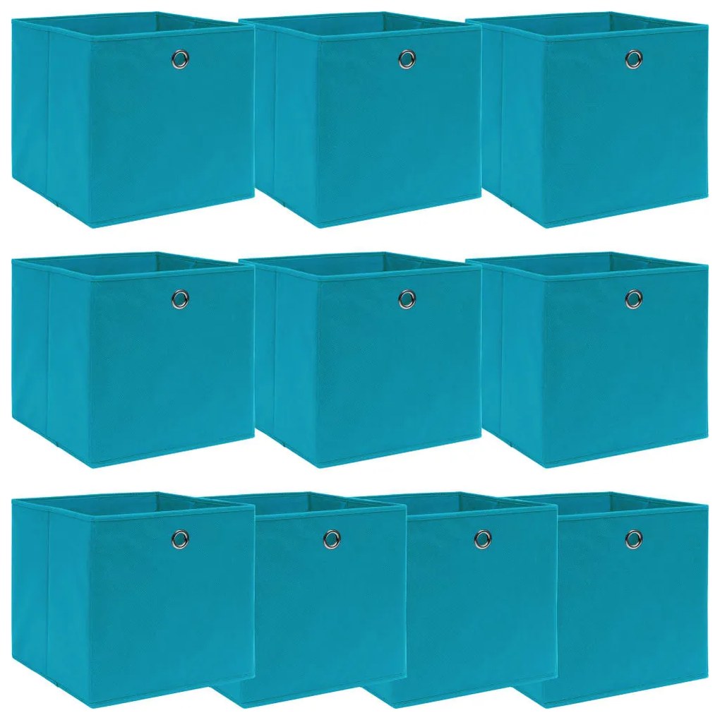 Úložné boxy 10 ks bledě modré 32 x 32 x 32 cm textil 288375