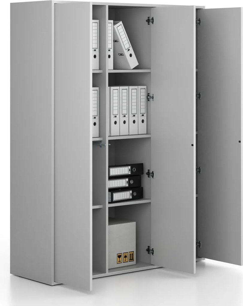 Kancelářská skříň FRAME, 3x dveře, 1299 x 450 x 1735 mm, PUSH-lock, šedá